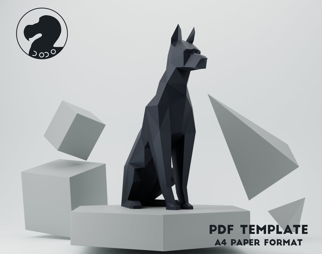 Papercraft 3D Doberman Figure, PDF Template, Paper Sculpture, Gift, Low ...