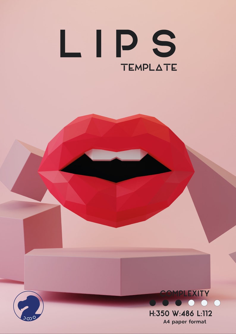 Papercraft 3D Lips Sculpture: Low Poly Wall Decor (PDF Template) - Etsy
