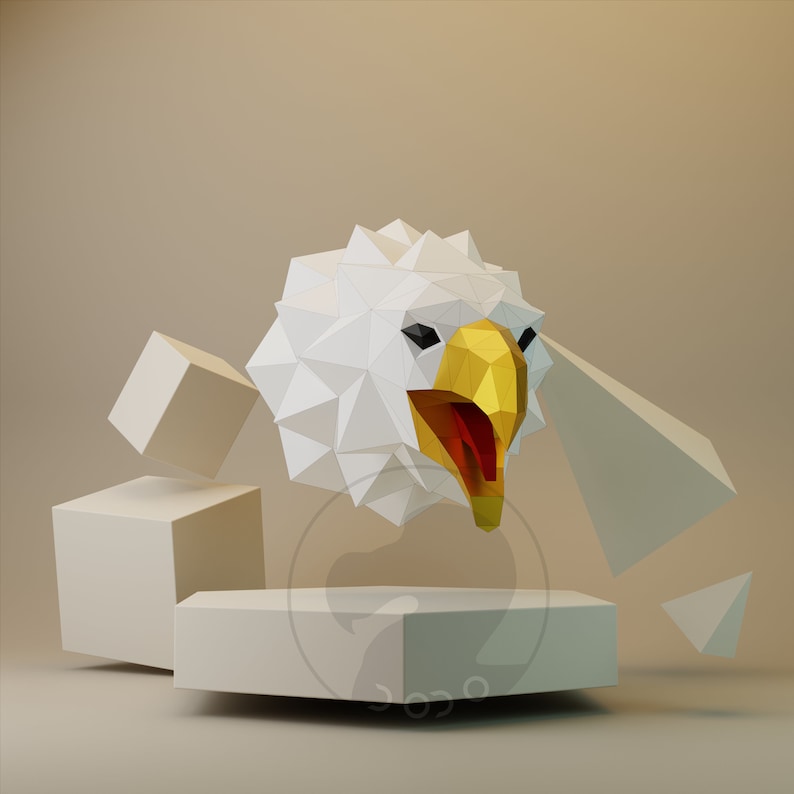 3D Eagle Head Papercraft: Low Poly DIY Wall Decor (PDF Template) - Etsy