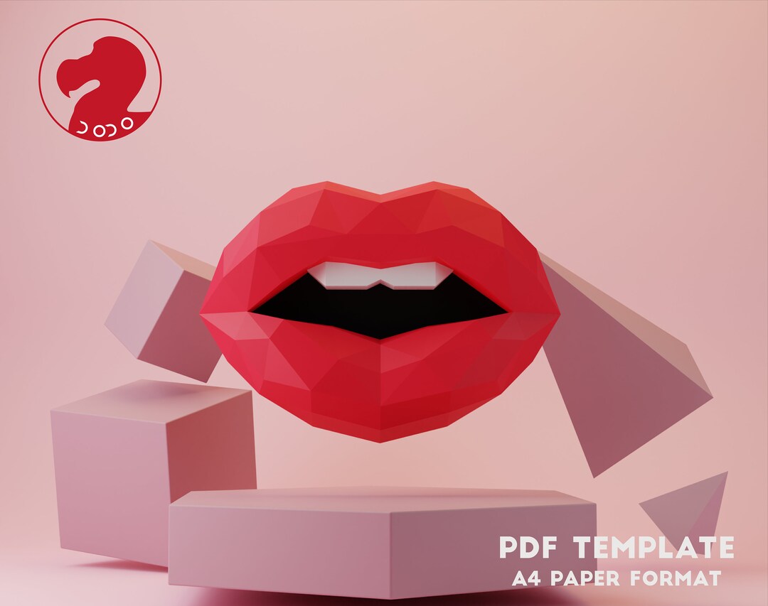 Papercraft 3D LIPS Mouth With Teeth, Low Poly Lips, Wall Decor for Home ...