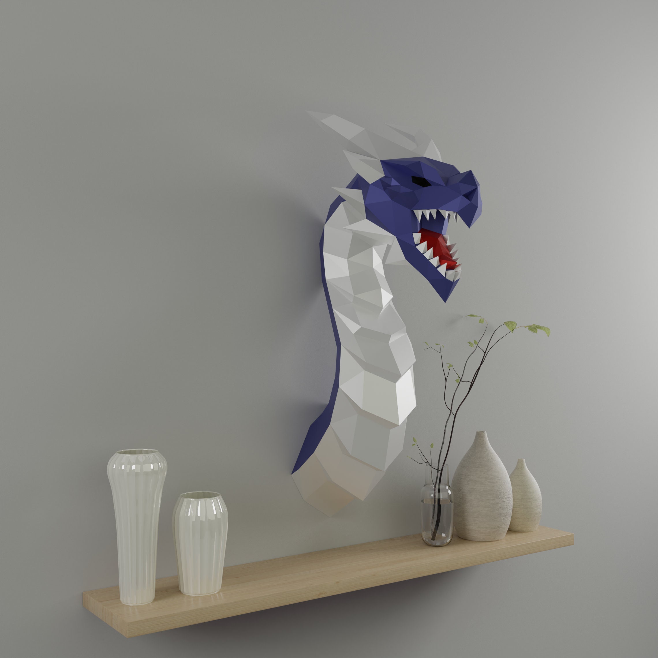 Papercraft 3D DRAGON HEAD Low Poly Dragon Wall Decor for - Etsy