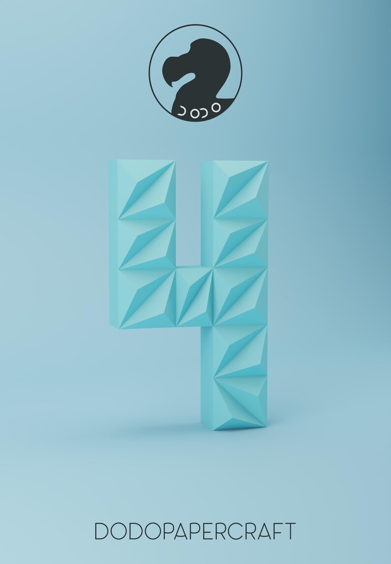 Low Poly Number 4 Papercraft: 3D Model PDF Template (digital Download ...