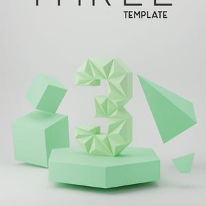 Low Poly Number, Digits Papercraft, Numbers Papercraft PDF Template 3d Model Sculpture THREE 3 ...