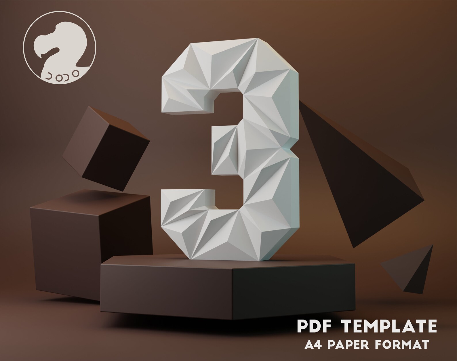 Low Poly Number, Digits Papercraft, Numbers Papercraft PDF Template 3d ...