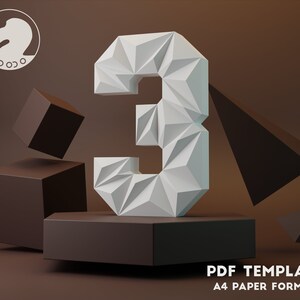 Low Poly Number, Digits Papercraft, Numbers Papercraft PDF Template 3d ...