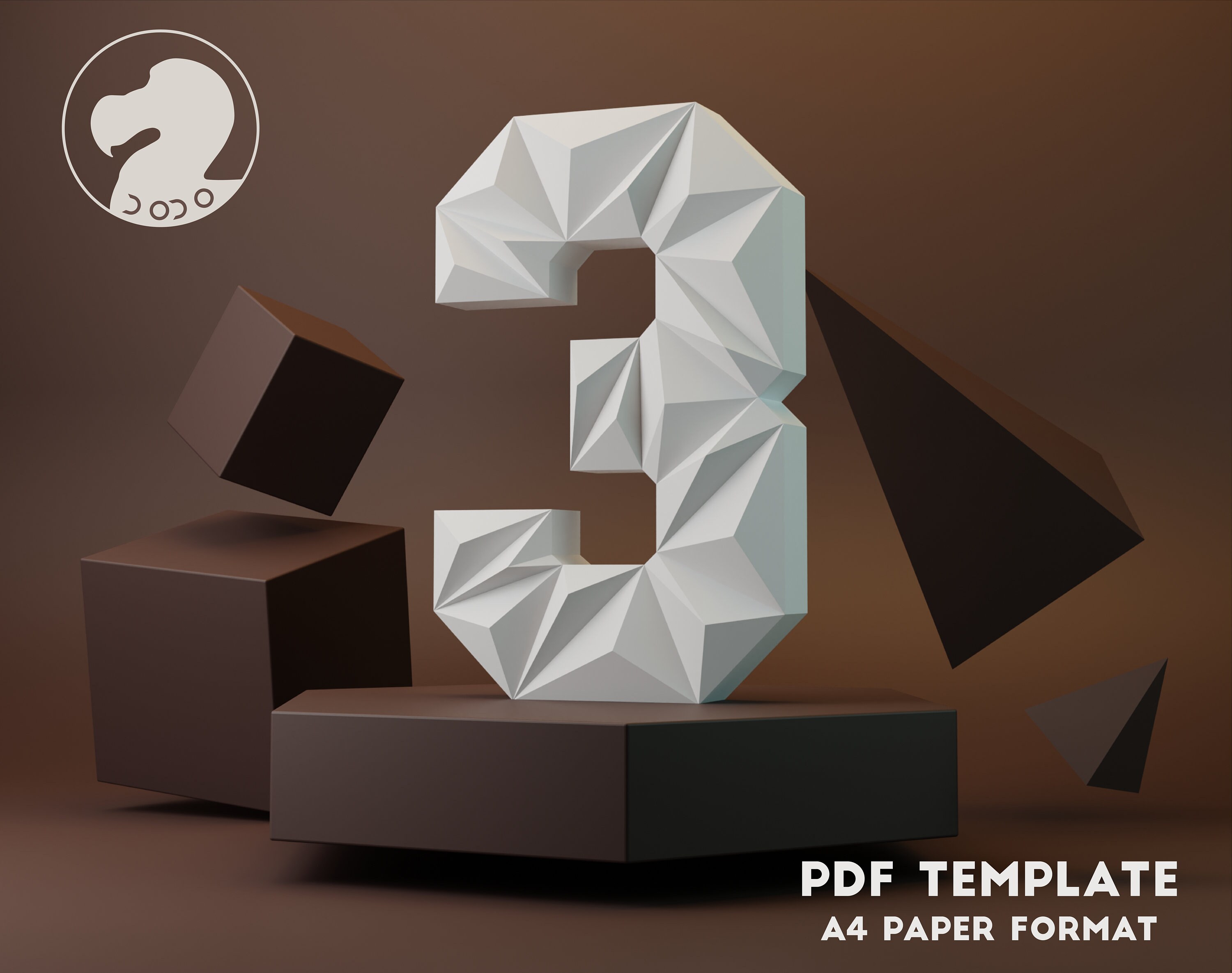 Low Poly Number, Digits Papercraft, Numbers Papercraft PDF Template 3d ...