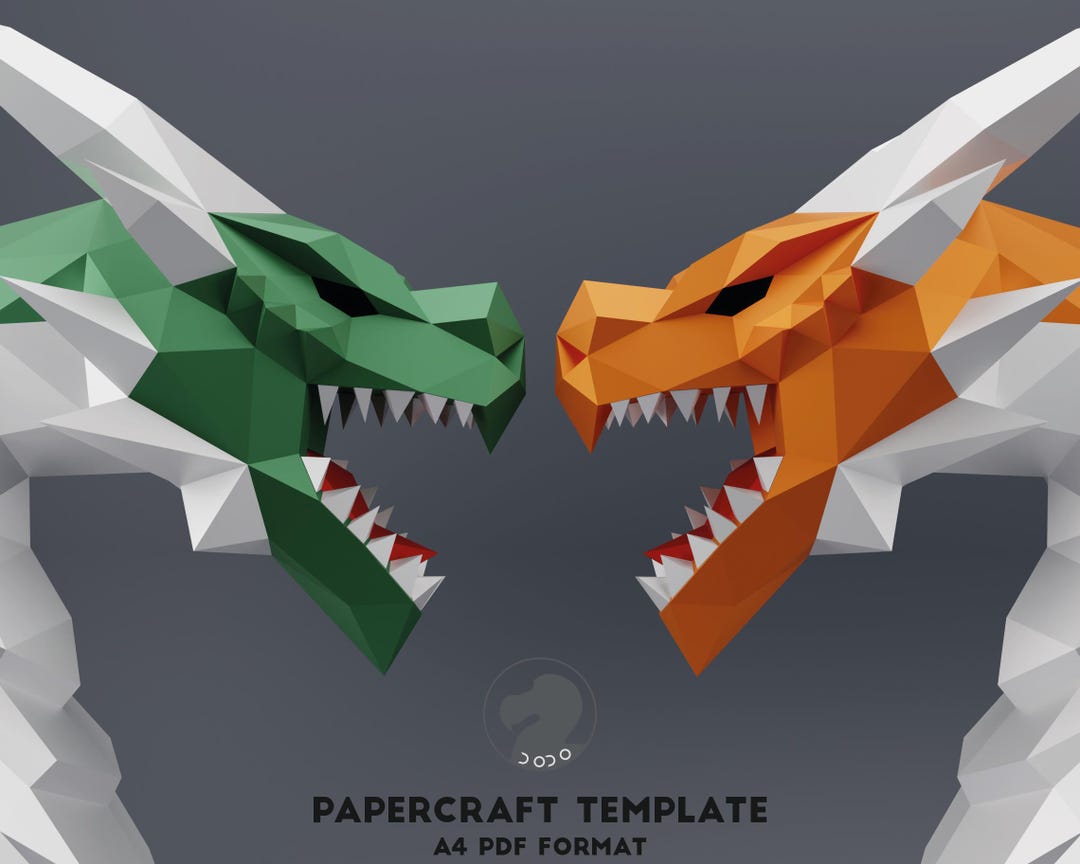 Papercraft 3D DRAGON HEAD, Low Poly Dragon Wall Decor for Home, Dragon ...