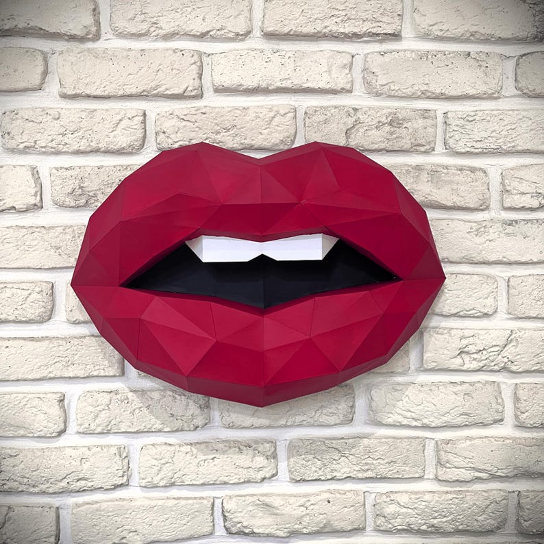 Papercraft 3D Lips Sculpture: Low Poly Wall Decor (PDF Template) - Etsy
