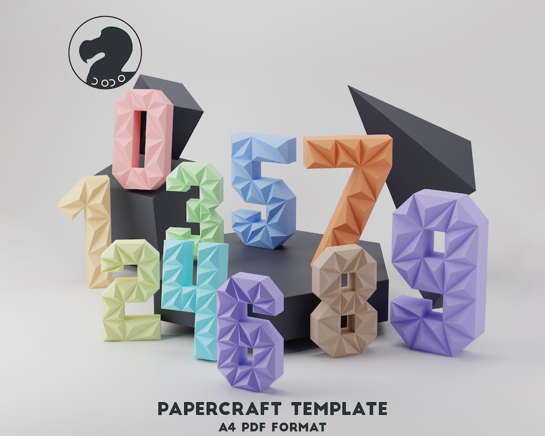Low Poly Number, Digits Papercraft, Numbers Papercraft PDF Template 3d ...
