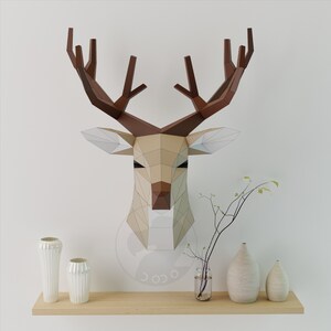 XL Deer Head 3D Papercraft, Deer Wall Decor, Low Poly Paper Sculpture ...