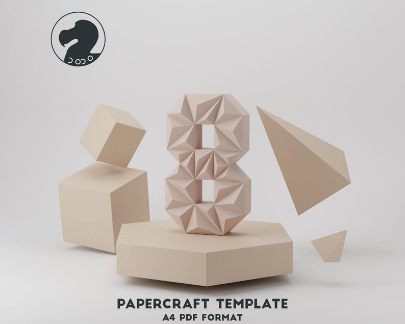 Low Poly Number 8 Papercraft: 3D Model Template (PDF) - Etsy
