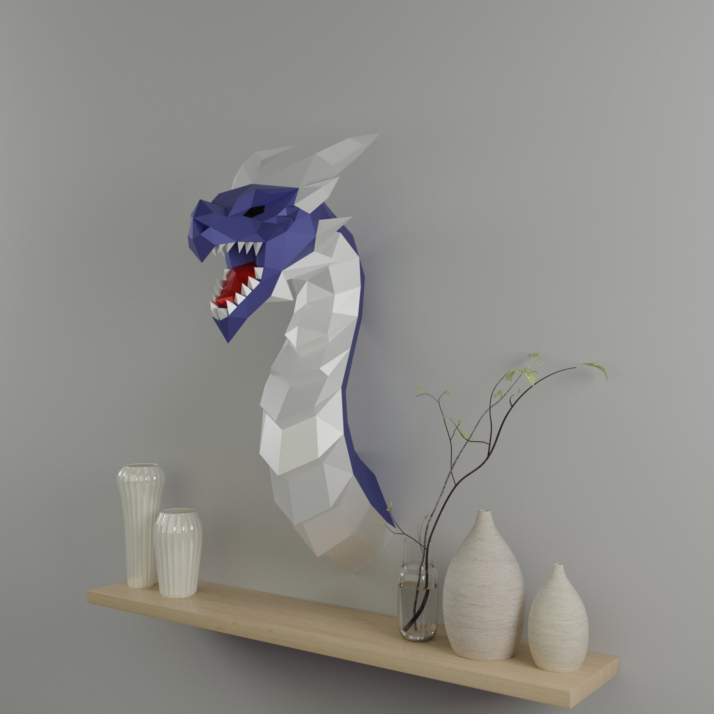 Papercraft 3D DRAGON HEAD Low Poly Dragon Wall Decor for - Etsy