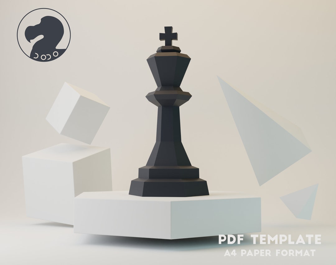 3D King Chess Papercraft Template,papercraft Chess Pieces,3d Chess, Low ...