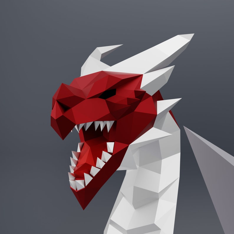 Papercraft 3D DRAGON HEAD, Low Poly Dragon Wall Decor for Home, Dragon ...