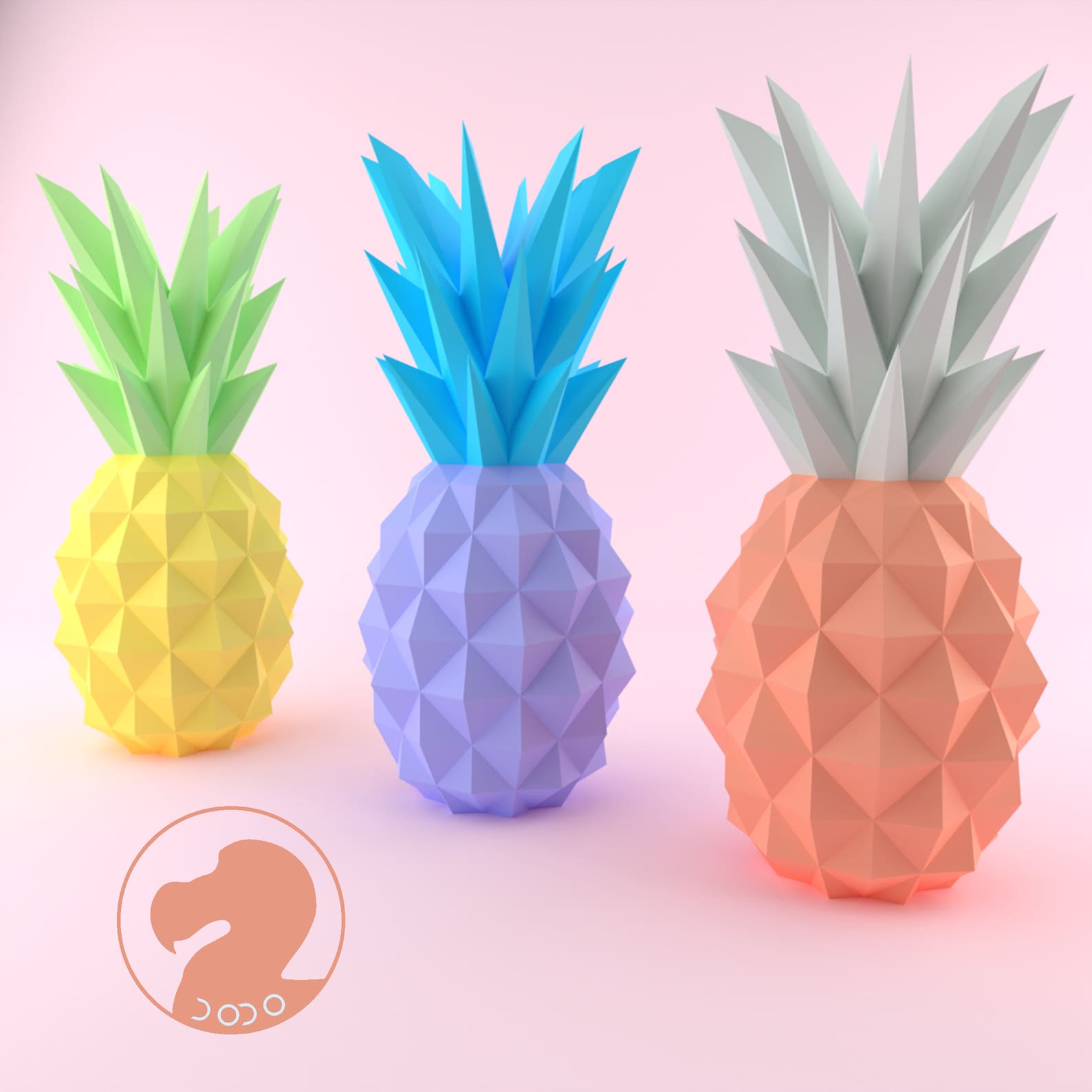 Pineapple Low Poly Papercraft PDF Template, Food Papercraft, Digital Template, Sculpture, Model ...