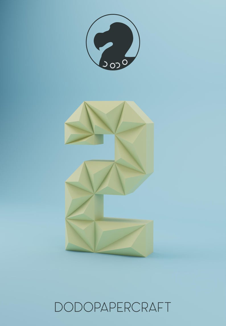 Low Poly Number 2 Papercraft: 3D Model PDF Template (19.7 Inches) - Etsy UK