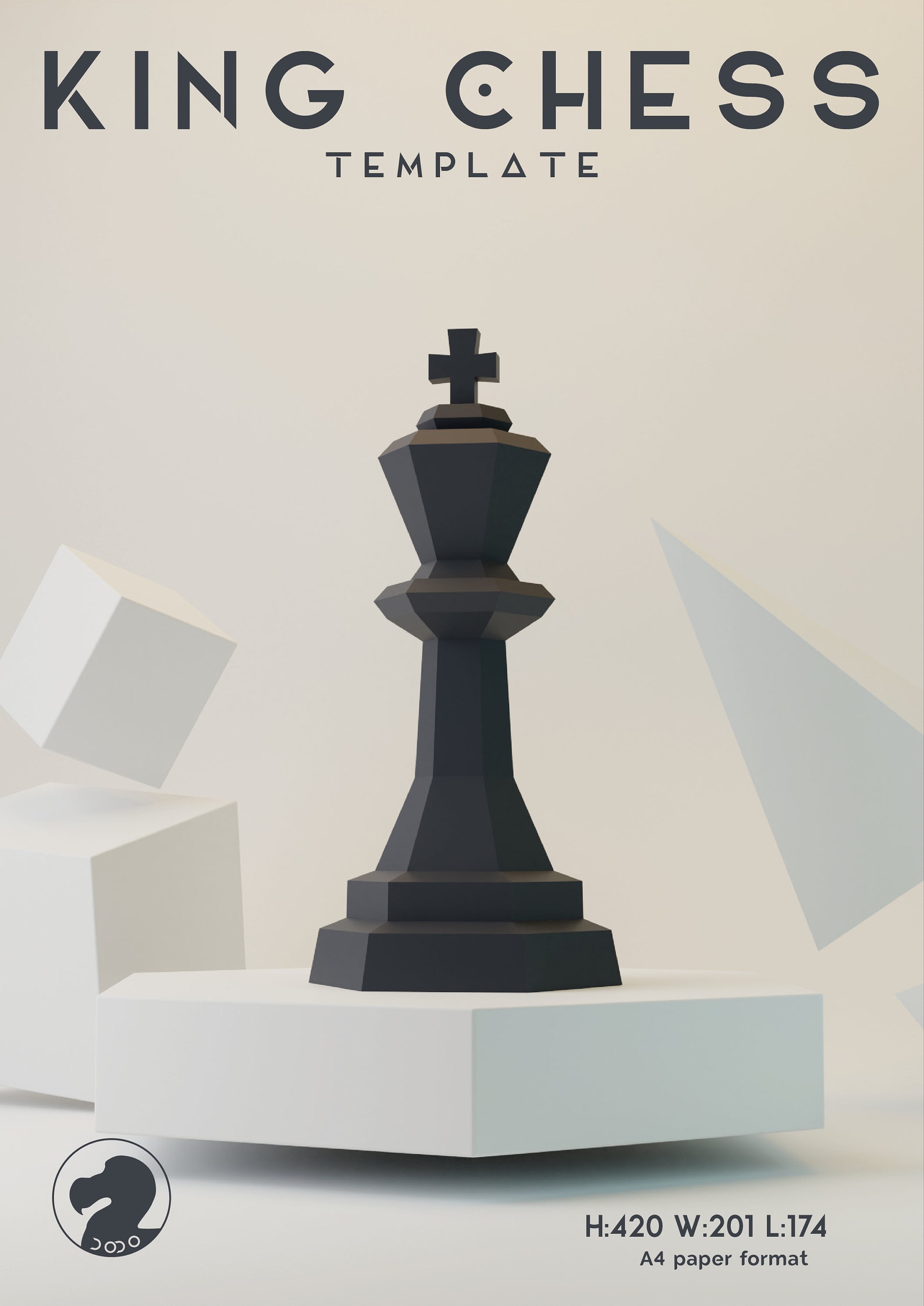 3D King Chess Papercraft Template,papercraft Chess Pieces,3d Chess, Low ...