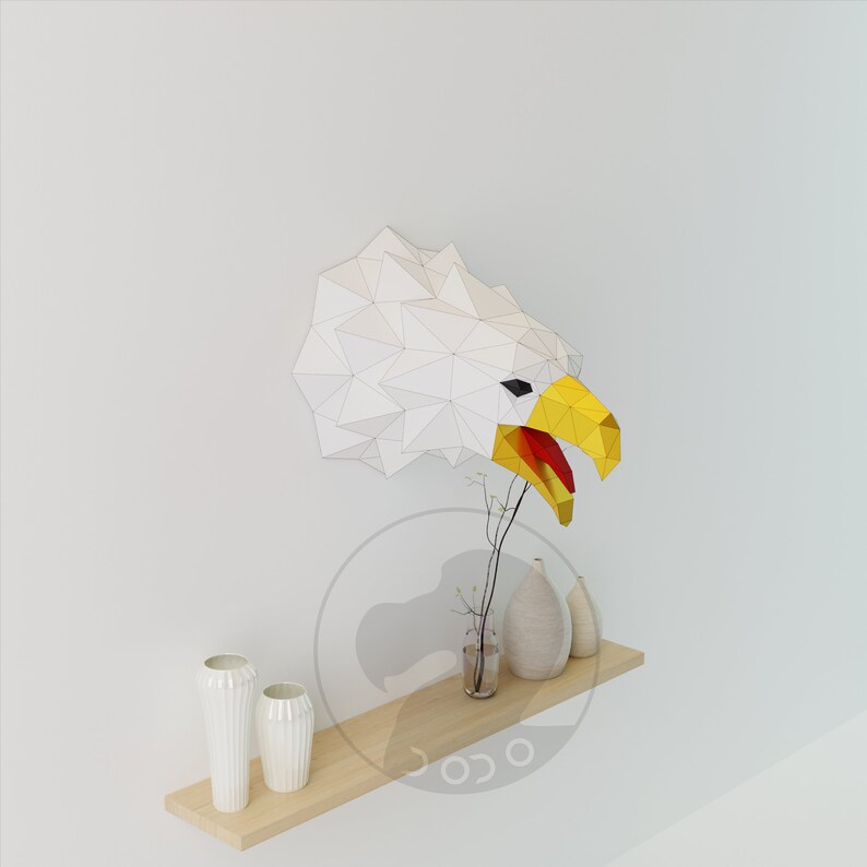 3D Eagle Head Papercraft: Low Poly DIY Wall Decor (PDF Template) - Etsy