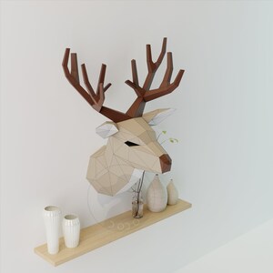 XL Deer Head 3D Papercraft, Deer Wall Decor, Low Poly Paper Sculpture ...