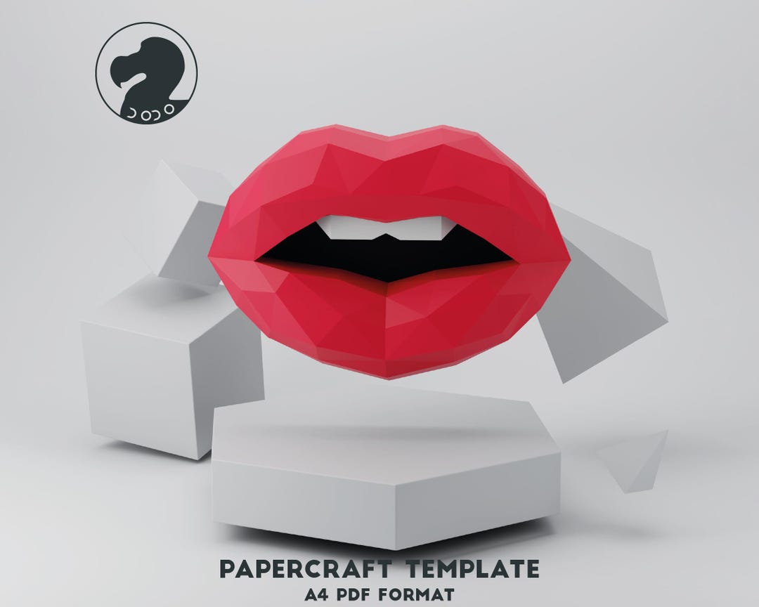 Papercraft 3D Lips Sculpture: Low Poly Wall Decor (PDF Template) - Etsy