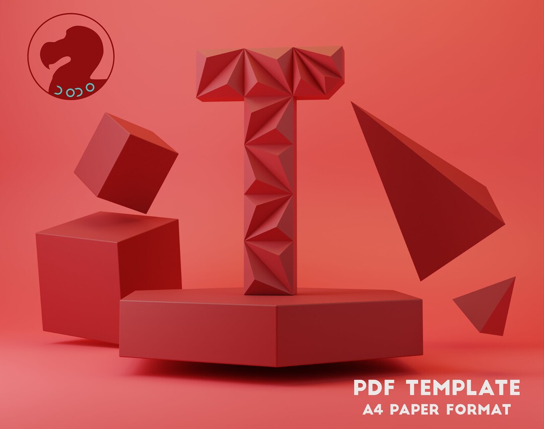 3D Papercraft Letter T Template: Low Poly Alphabet (PDF) - Etsy
