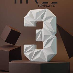 Low Poly Number, Digits Papercraft, Numbers Papercraft PDF Template 3d ...