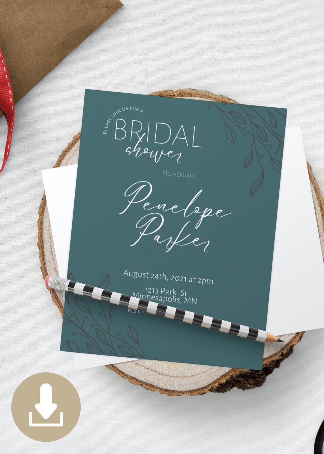 Winter Greenery Bridal Shower Invitation, Modern Bridal Bower Invite ...