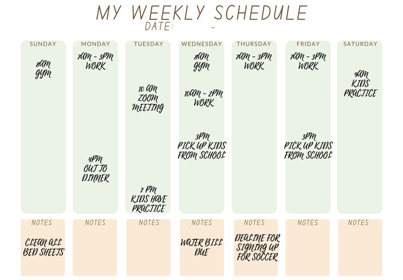 Printable Weekly Schedule, Printable Schedule, Weekly Schedule, Daily ...