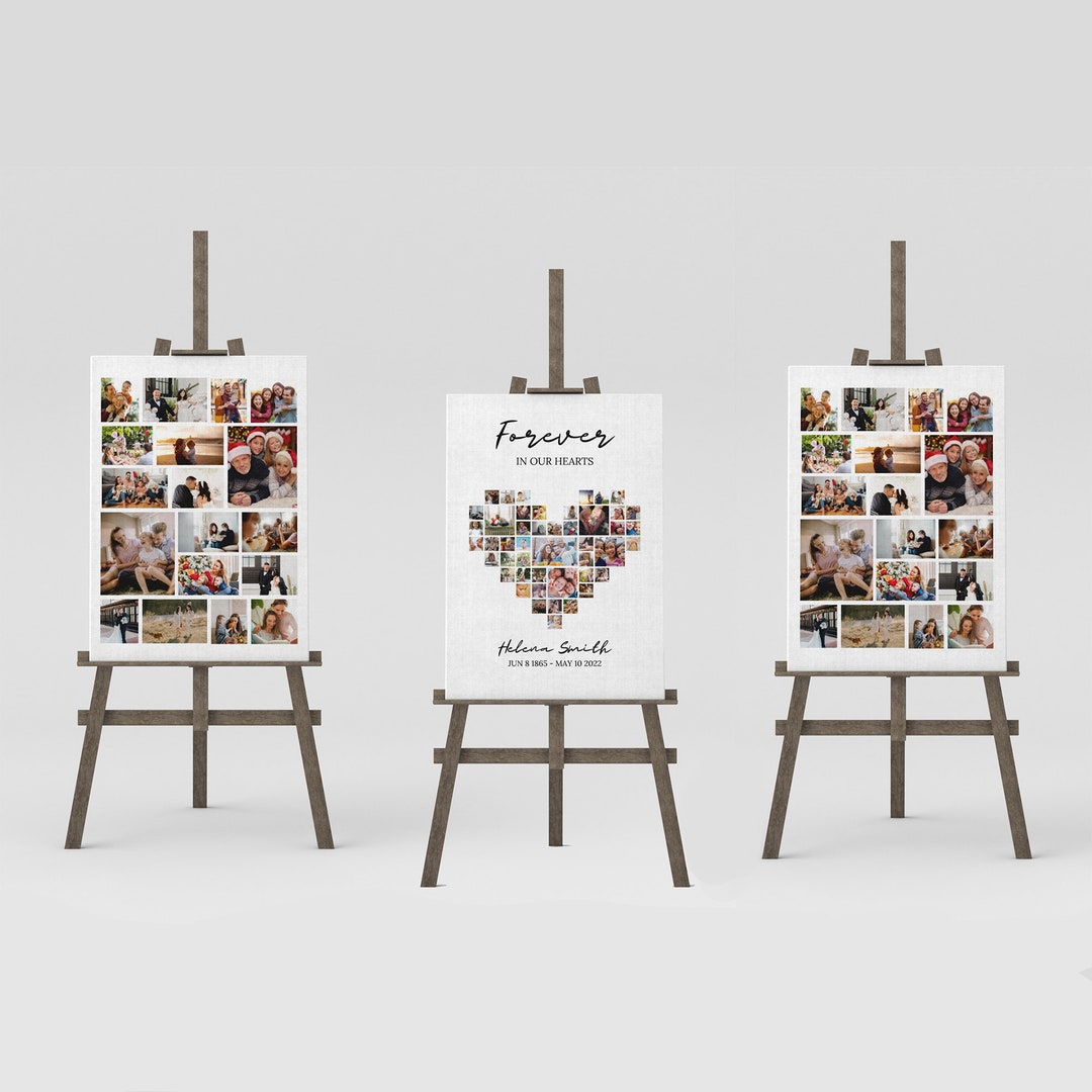 Minimalist Funeral Photo Collage for Men or Woman, SET Funeral Heart ...