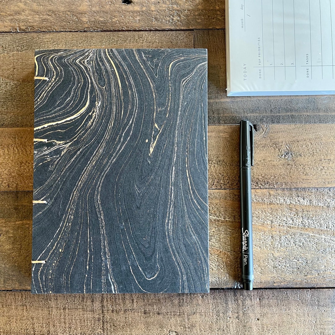 Handmade Black Marble Journal | Lay-flat Coptic Stitch - Etsy