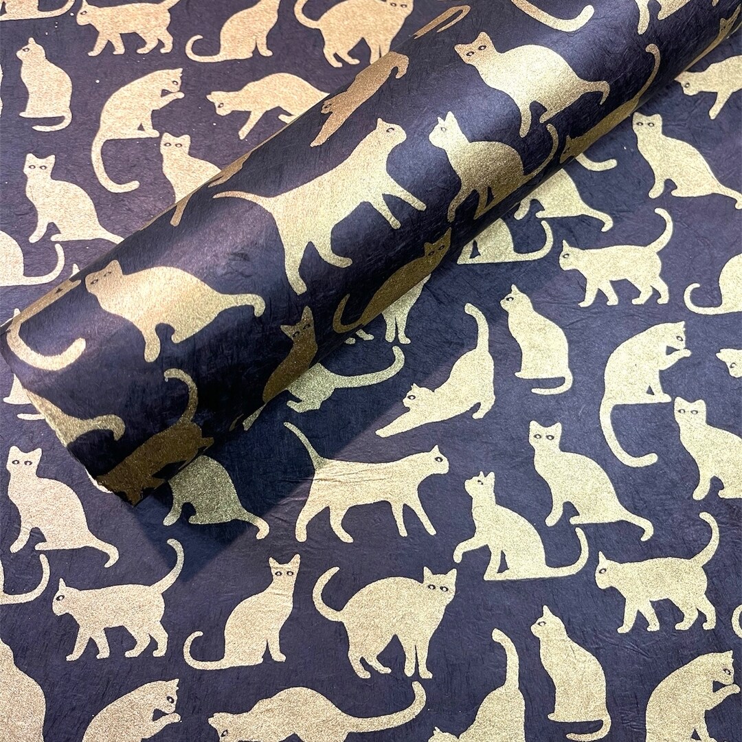 Lokta Paper Sheet - Gold Cats | Decorative Paper | Collage | Junk ...