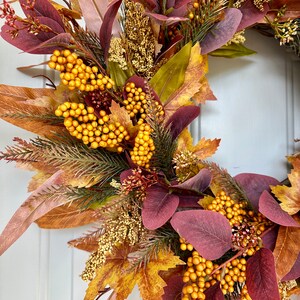 Fall Wreath With Willow Eucalyptus, Maple Leaves and Berries Autumn ...