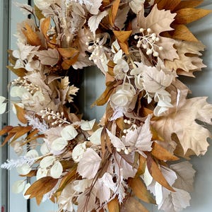 Fall Wreath With Beige Maple Leaves, White Birch Leaves, and Cream ...