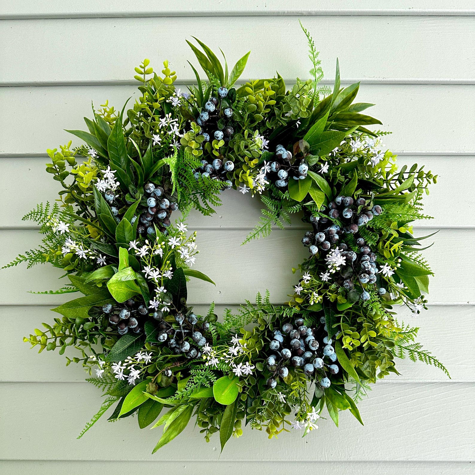 Front Door Faux Blueberry Wreath, Summer Greenery Berry Wreath - Etsy