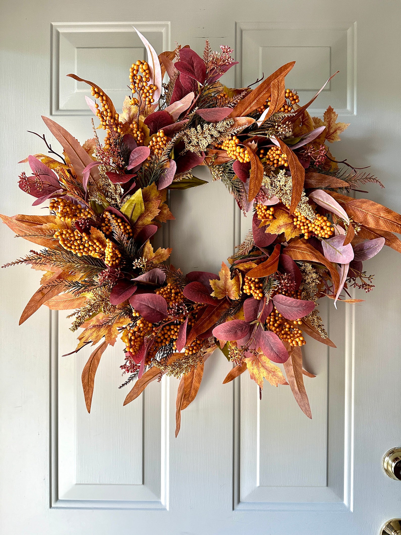 Fall Wreath With Willow Eucalyptus, Maple Leaves and Berries Autumn ...