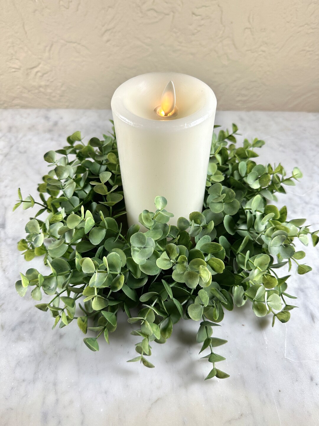 Mini Wreath Candle Ring Green Eucalyptus, Small Accent Wreath (candle ...