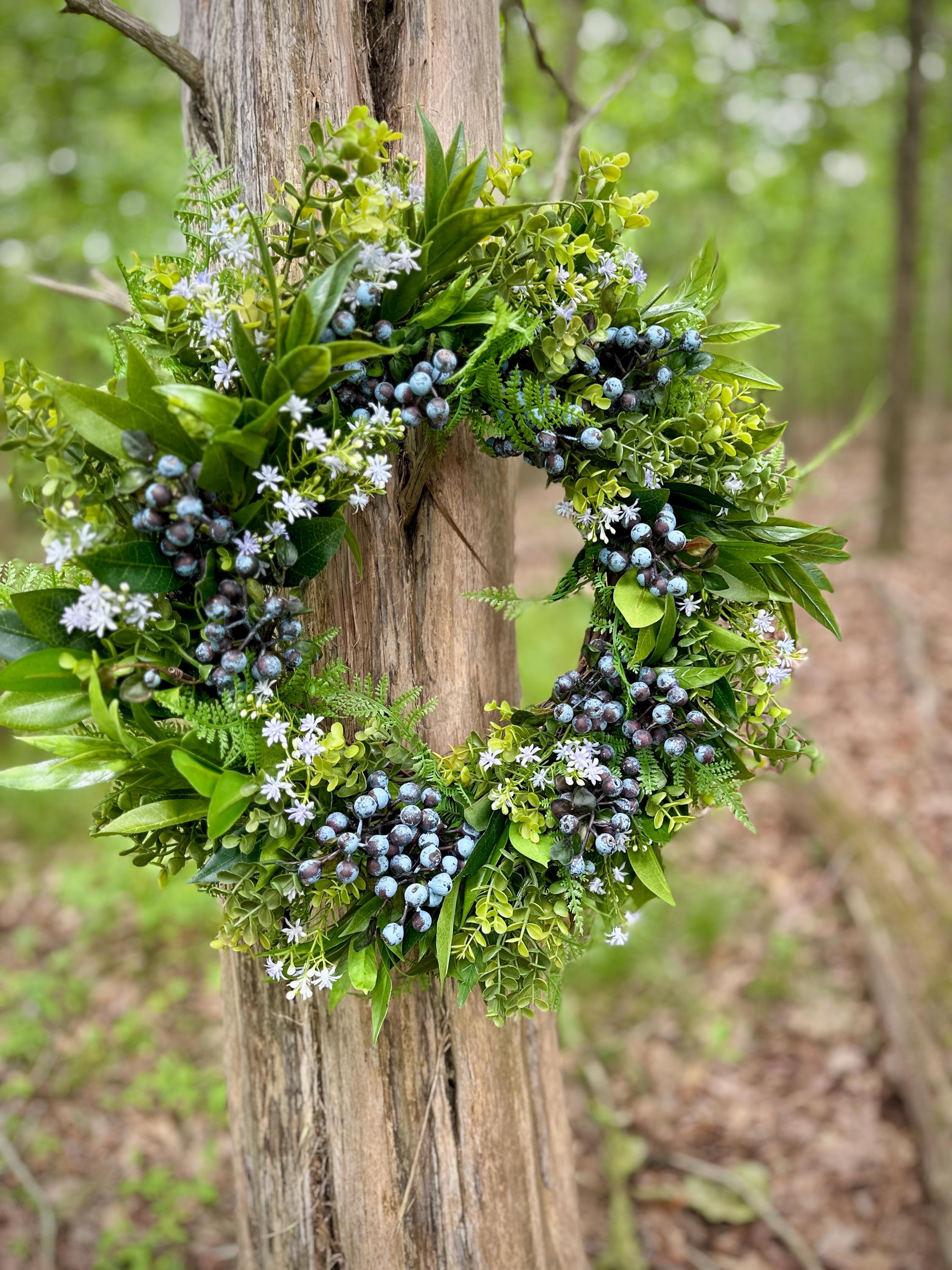 Front Door Faux Blueberry Wreath, Summer Greenery Berry Wreath - Etsy