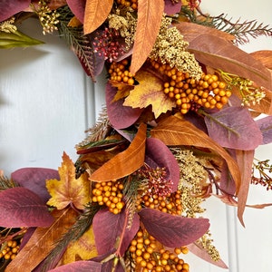 Fall Wreath With Willow Eucalyptus, Maple Leaves and Berries Autumn ...