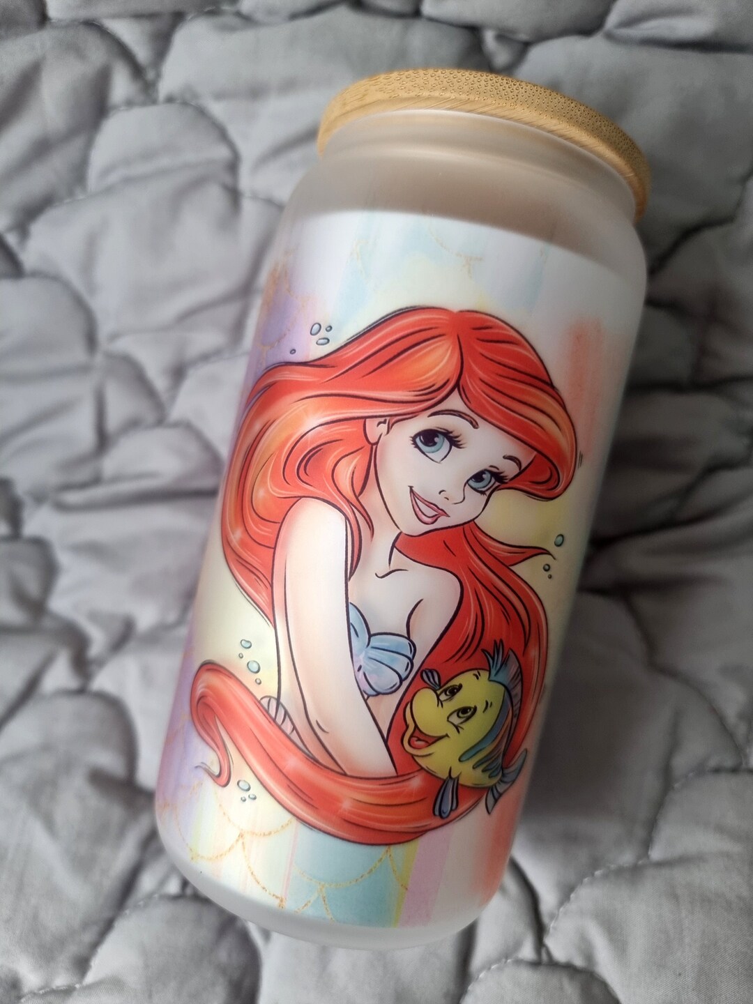 Ariel Little Mermaid Glass Cup | 16oz Libbey Beer Can Style Glass Cup ...
