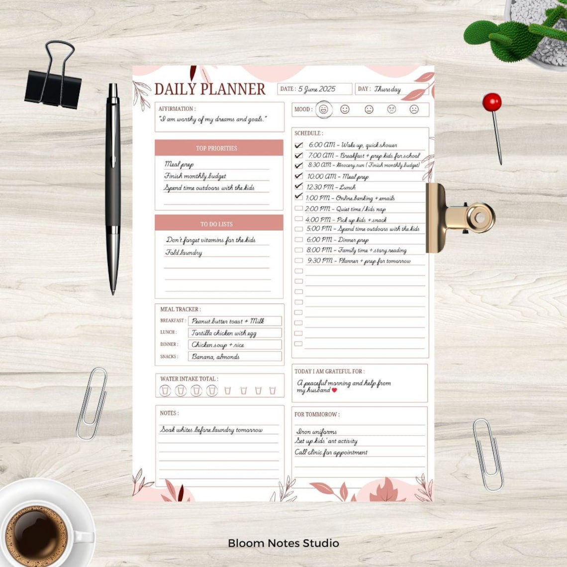 2025 Printable Daily Planner A4 A5 | Bright Minimal PDF| Meal Tracker ...