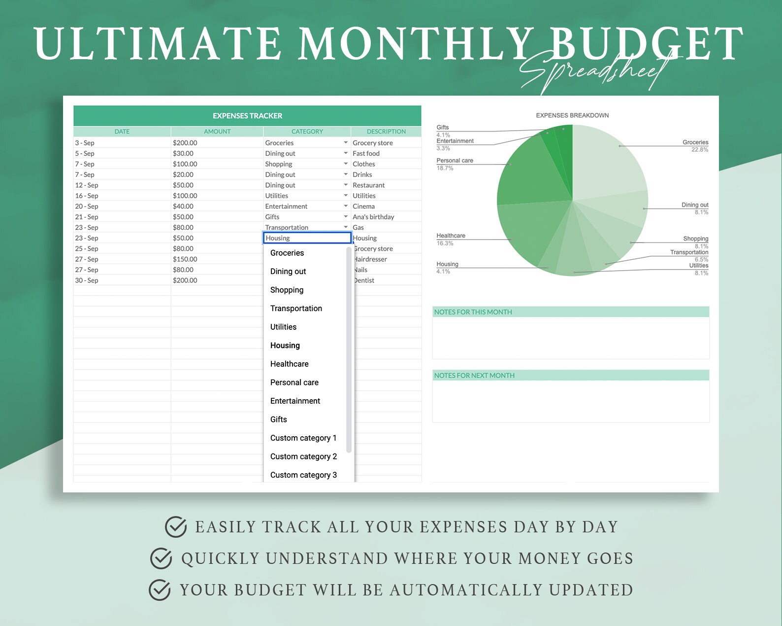 Ultimate Monthly Budget Spreadsheet for Excel, Financial Planner ...
