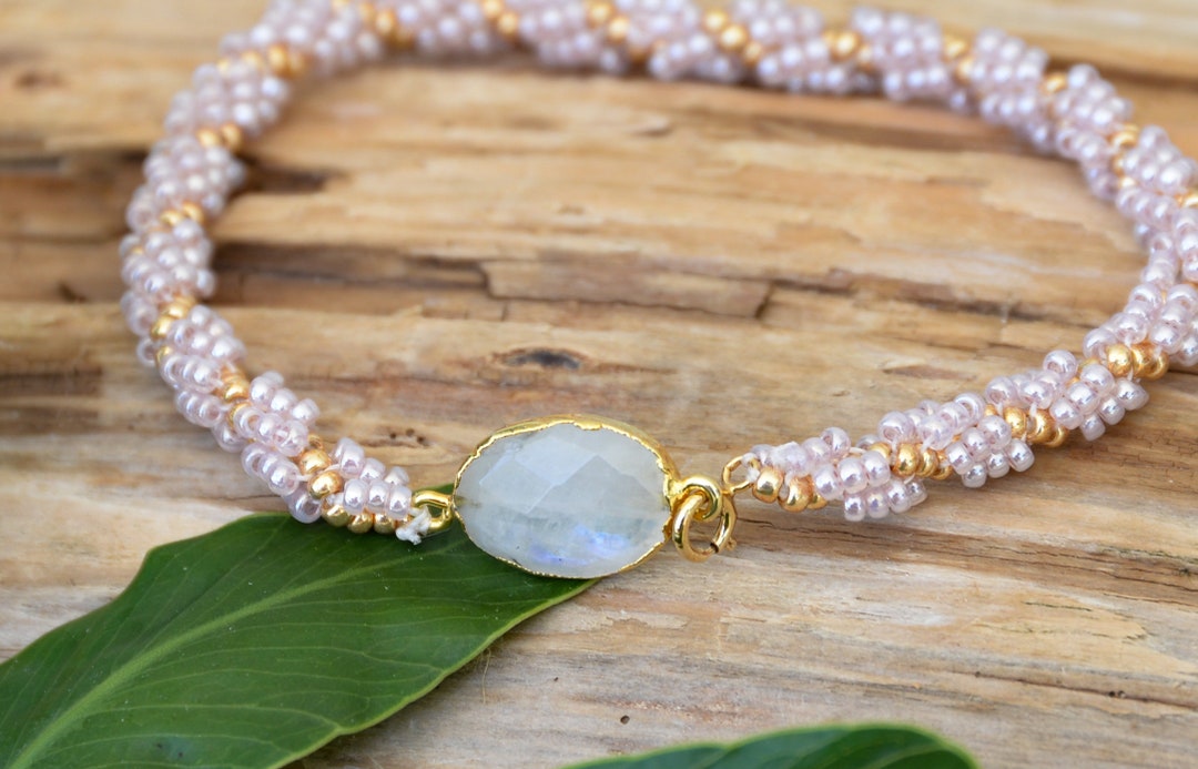 Rainbow Moonstone and Japanese Miyuki Seed Bead Bracelet - Etsy