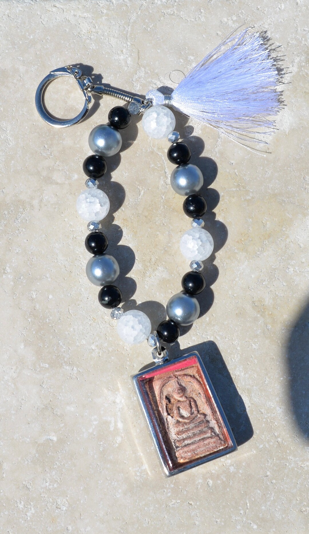 Thai Buddhist Amulet Crackle Quartz & Onyx Keychain - Etsy