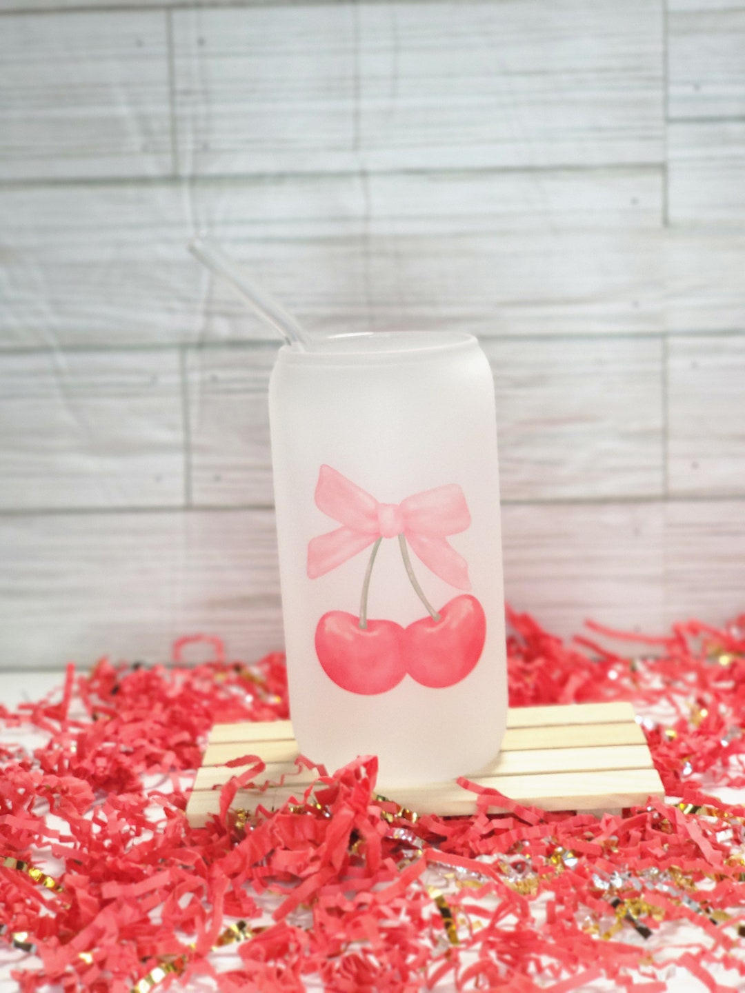 Cherry and Bow Coquette Glass Can 16oz. /coquette/cherry Glass/bows ...