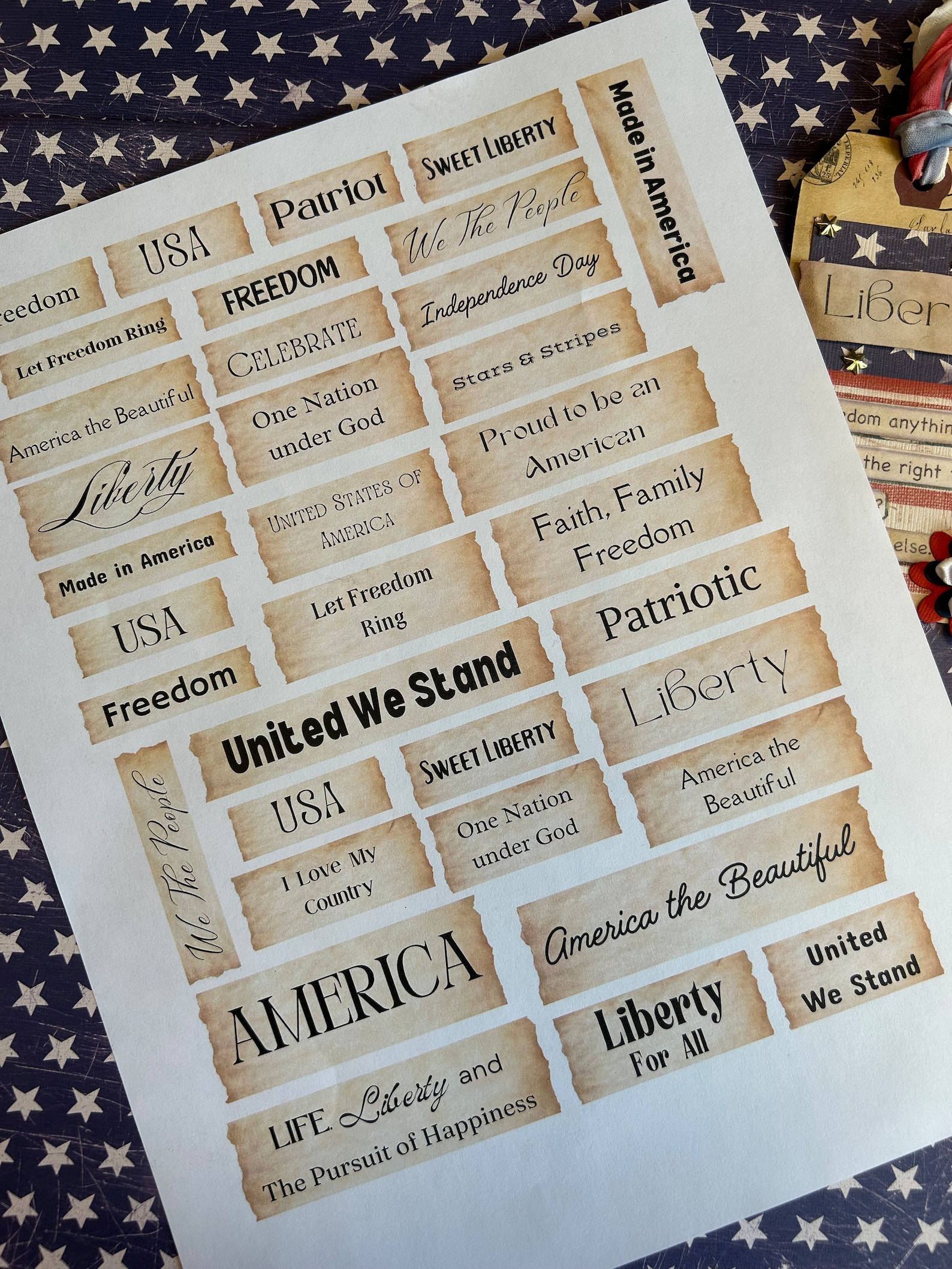 Patriotic Words Digital Downloads, Inspirational, Junk Journal ...
