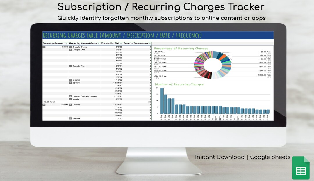 Subscription / Recurring Charges Tracker - Etsy