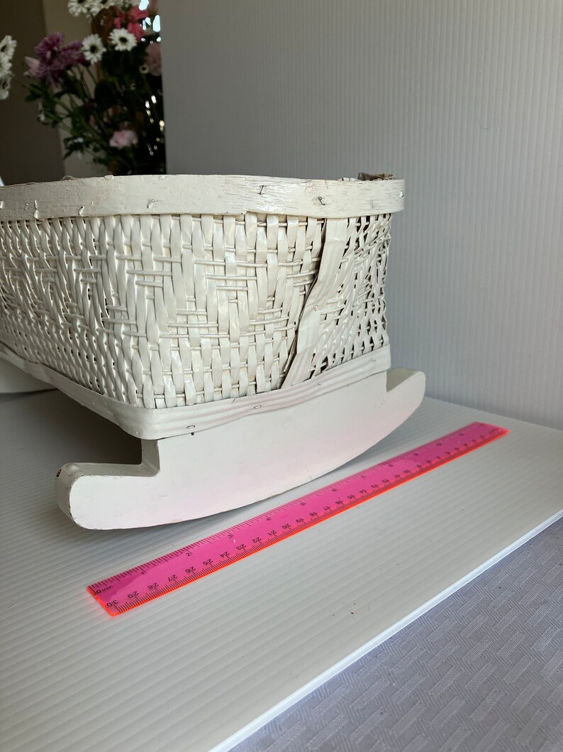 Vintage Wood and Wicker Baby Doll Rocking Cradle Bassinet White on ...