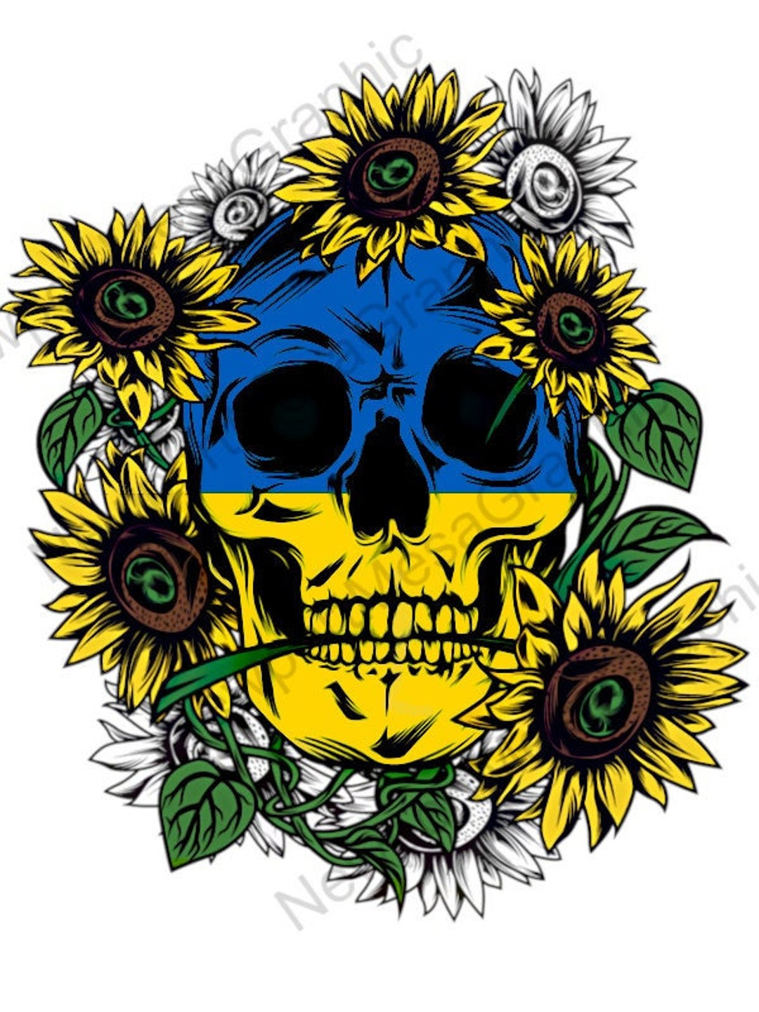 Ukraine Flag Sunflower Skull Sticker - Stand With Ukraine Support Decal ...