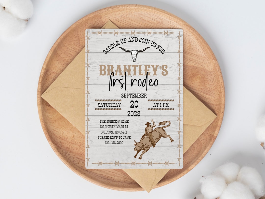 First Rodeo Birthday Invitation Template, Country Western Boy 1st ...