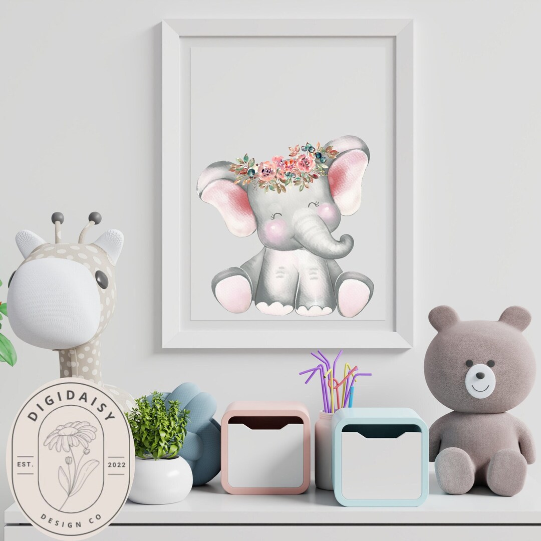 Elephant Nursery Print, Printable Wall Art, Pink Floral Elephant Print ...